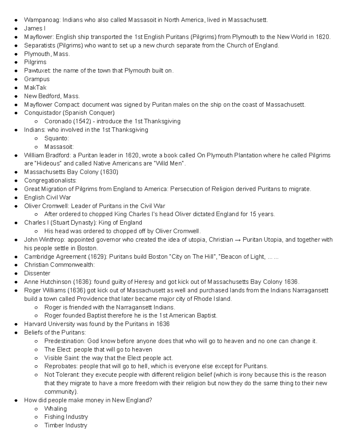 History 2111 - Exam1Study Guide - Wampanoag: Indians who also called ...