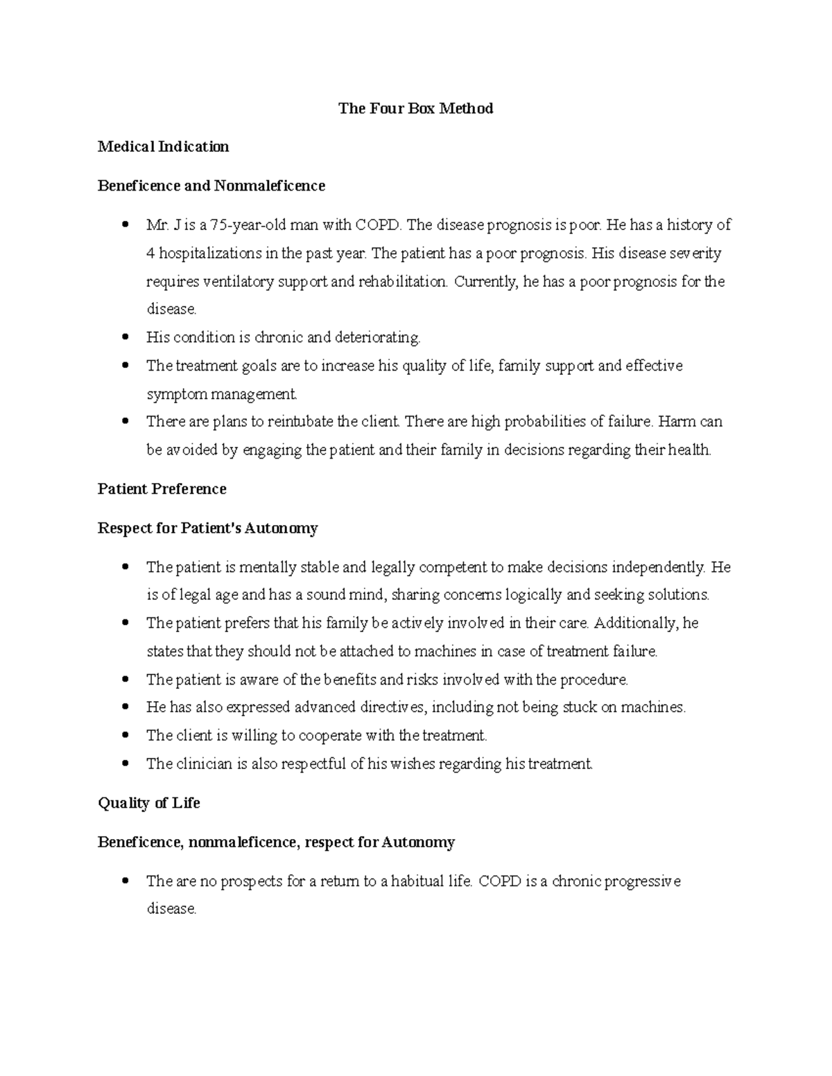 Palliative care Ethics - The Four Box Method Medical Indication ...