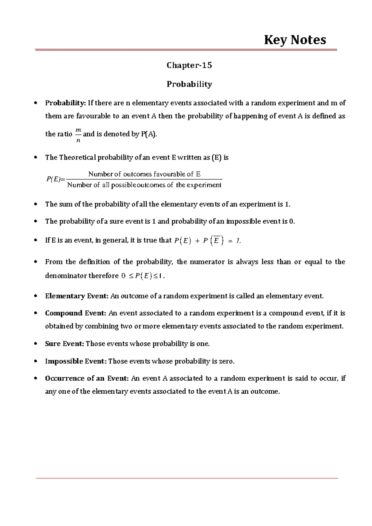 Probability notes ny me - Key Notes Chapter- Probability • Probability ...