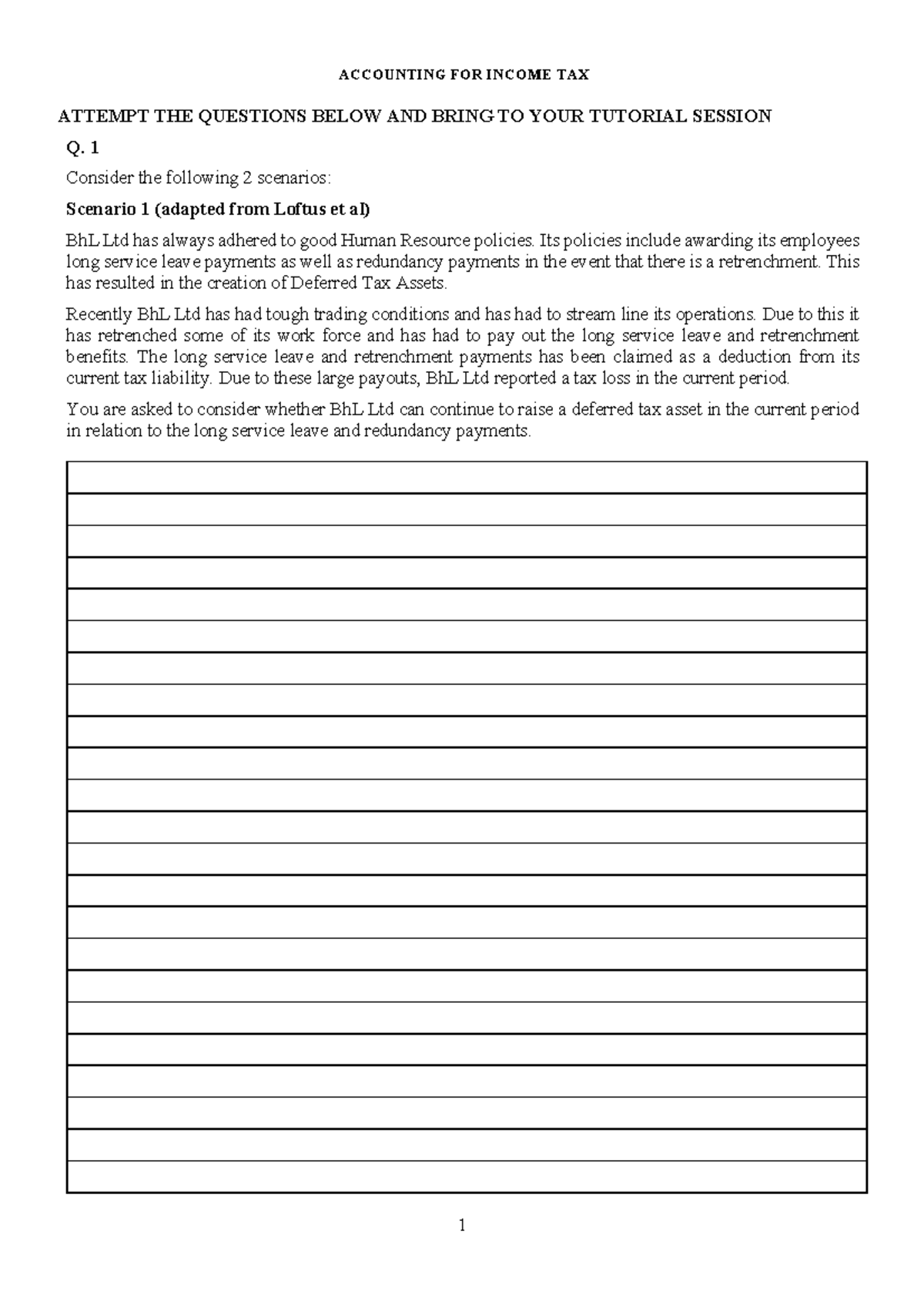 Tutorial 4 Questions - Income Taxes - ACCOUNTING FOR INCOME TAX ATTEMPT ...