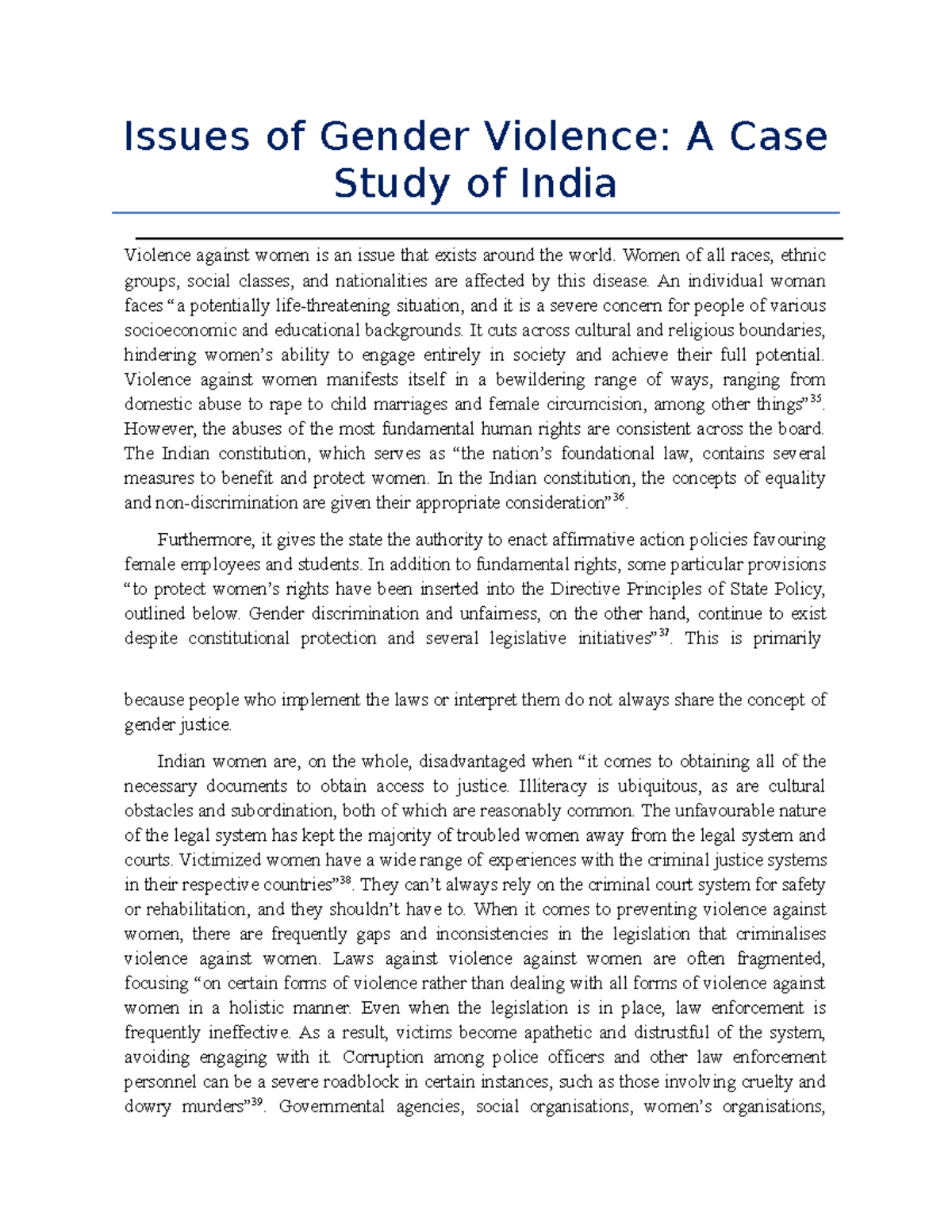 Issues of Gender Violence A Case Study of India - Issues of Gender ...