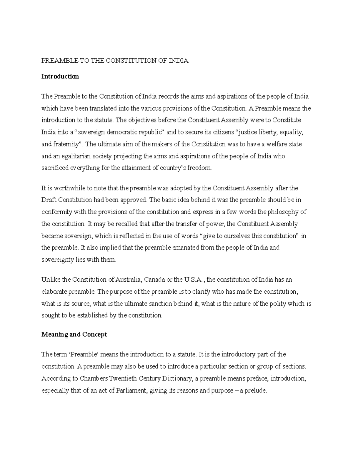 Preamble of the Constitution OF India - A Preamble means the ...