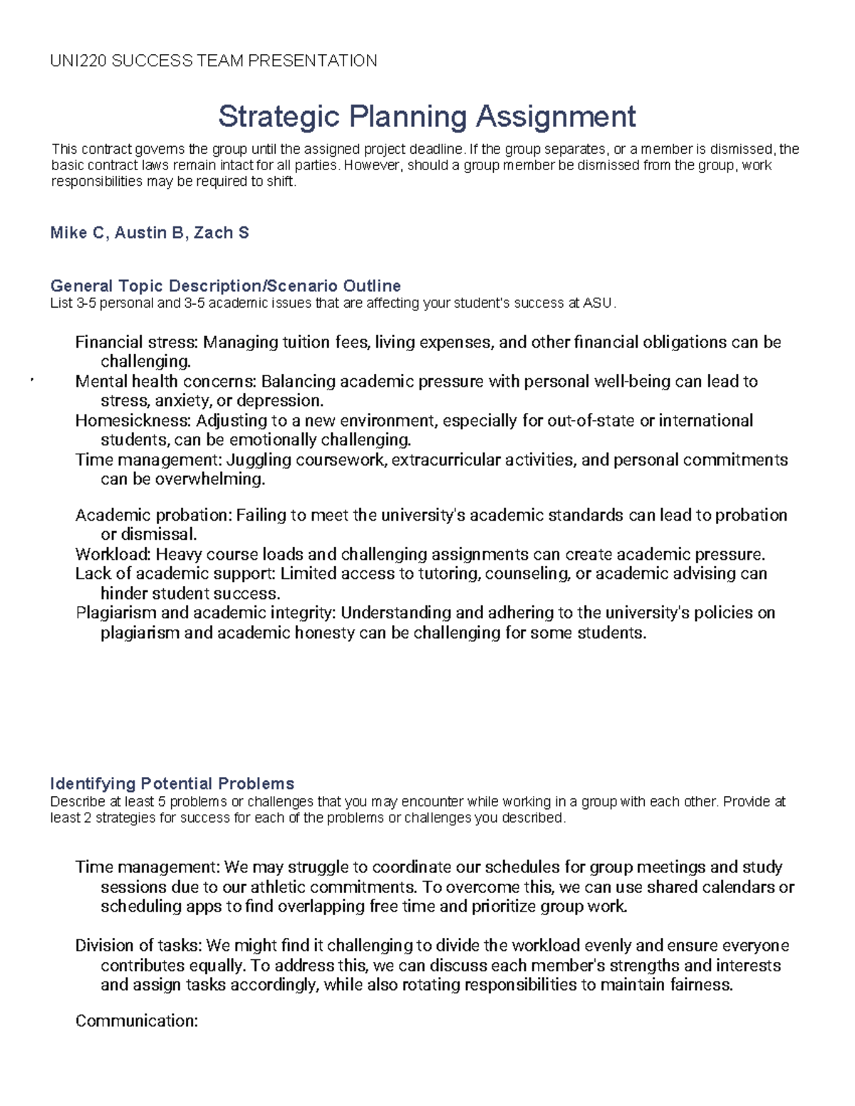 Copy of Copy of Student Success Team Strategic Planning Assignment ...