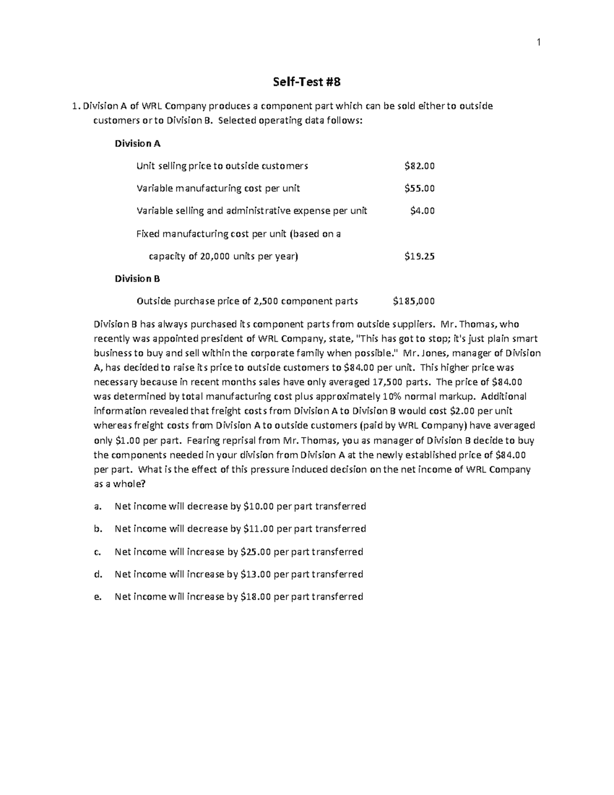 Self Test 8 questions - You will have three hours in which to write the ...