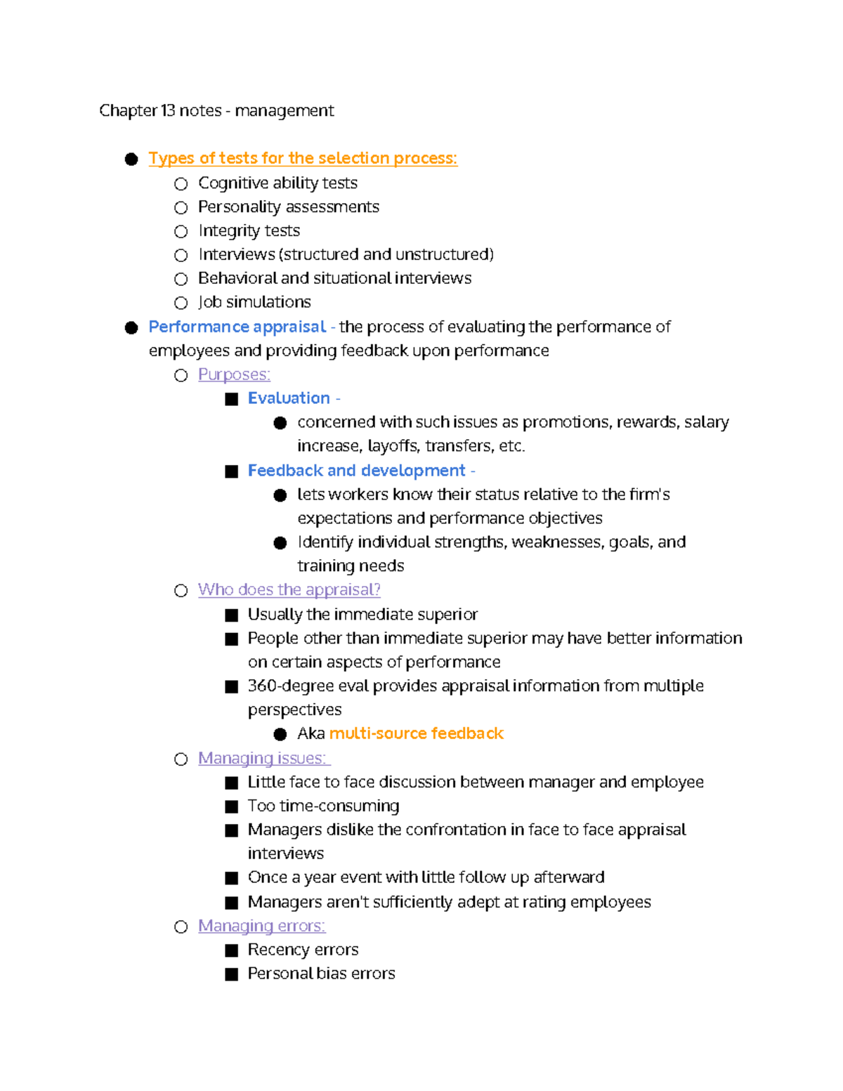 Chapter 13 notes - management - Chapter 13 notes - management Types of ...