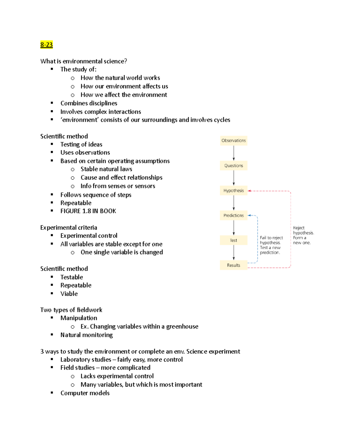 Notes 1 - 8- What is environmental science? The study of: o How the ...
