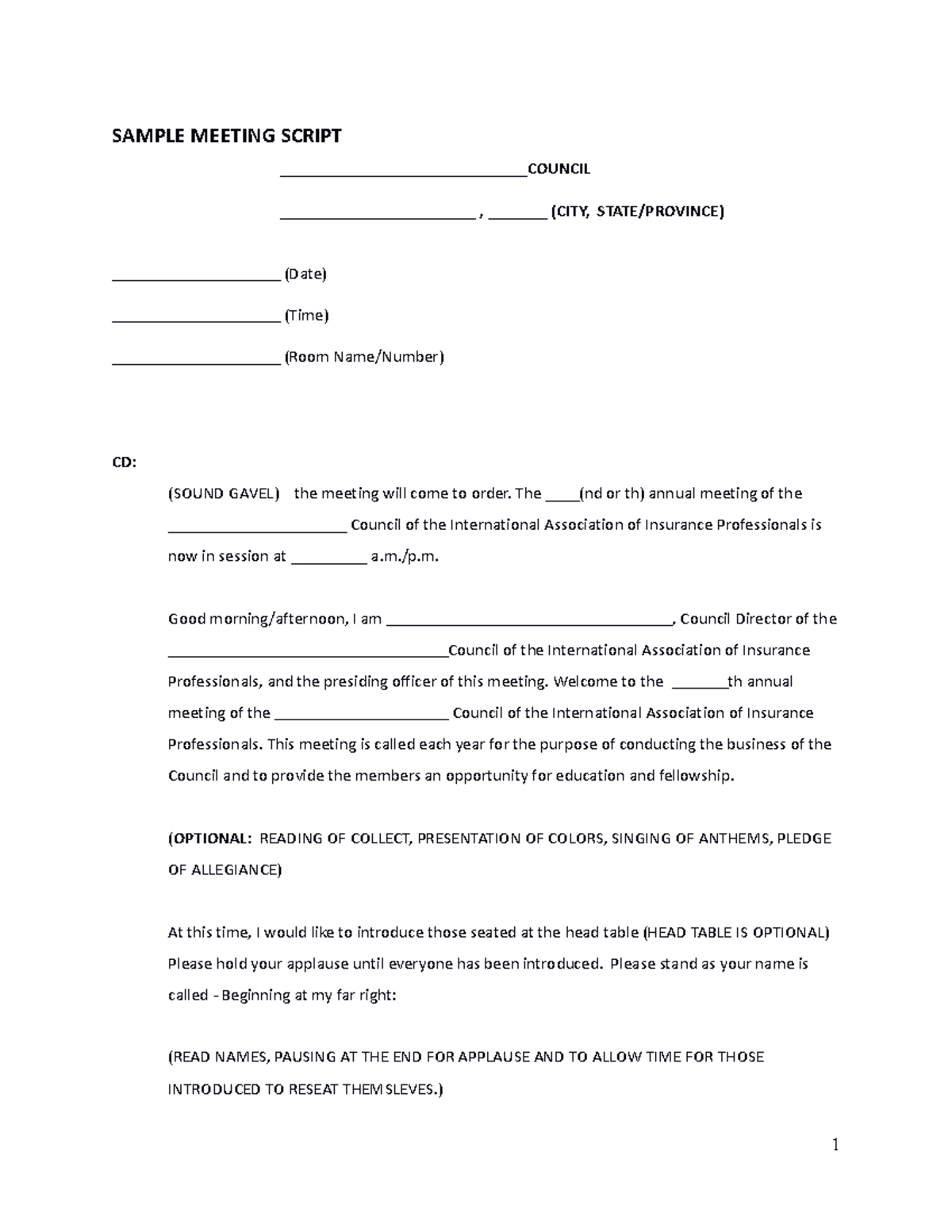 CD Sample Meeting Script - SAMPLE MEETING SCRIPT ...