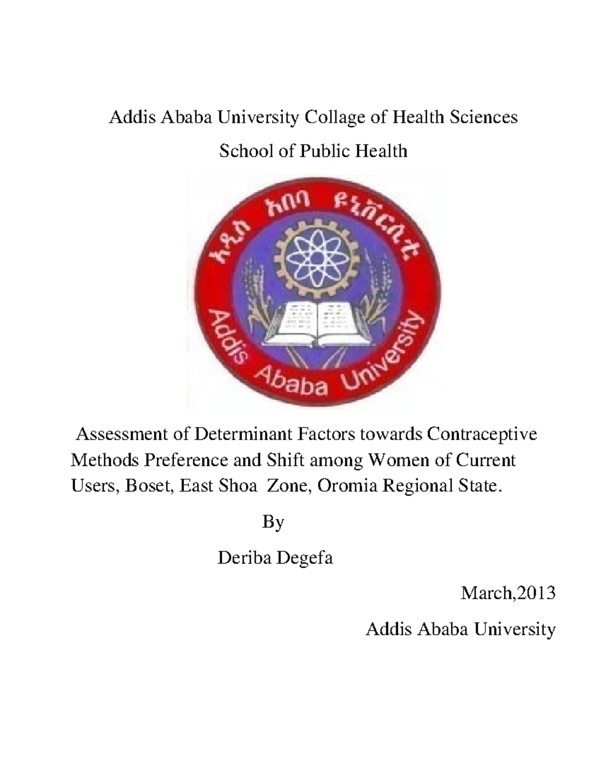 Deriba Degefa - Articles - Addis Ababa University Collage of Health ...