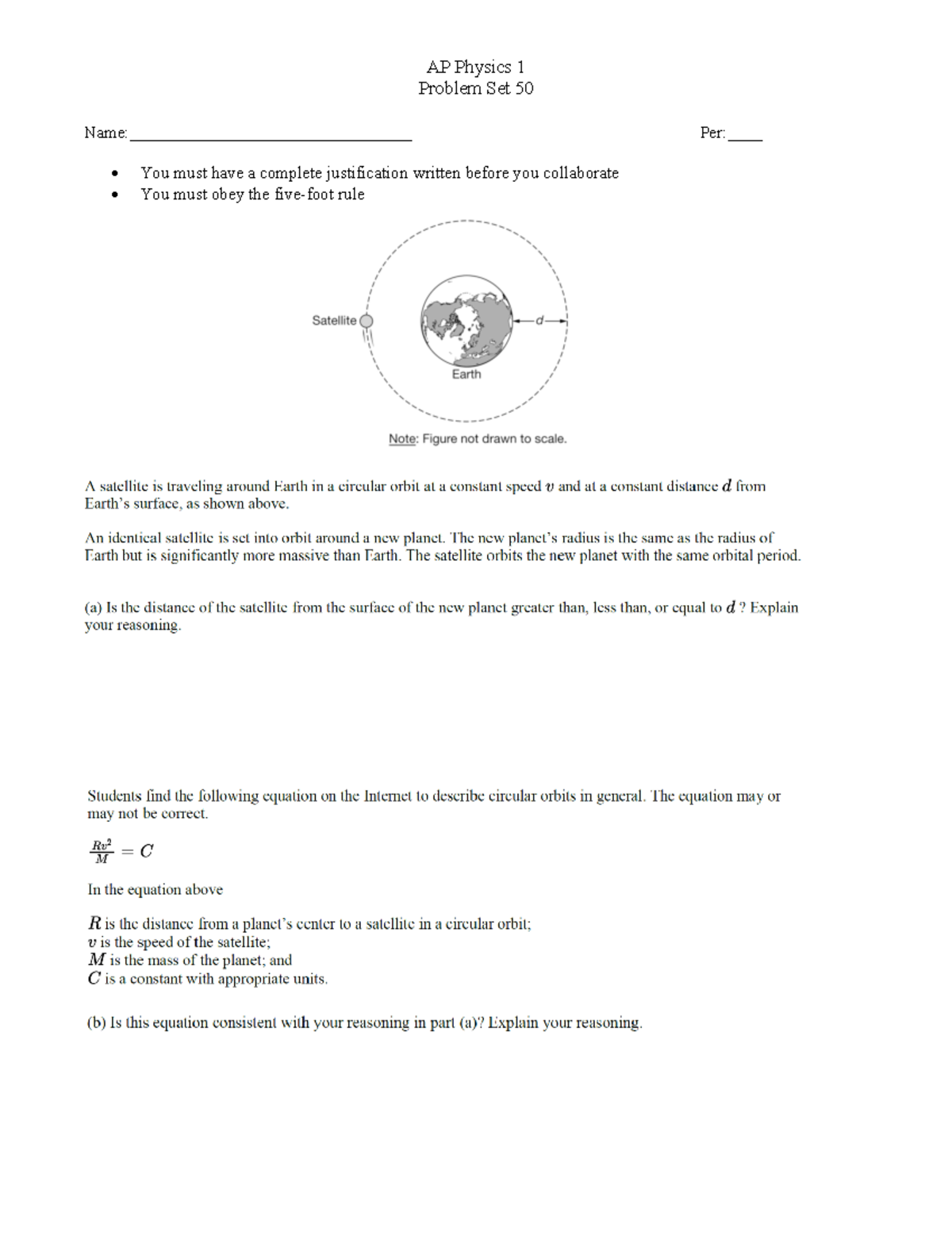 PS 50 - Aaaaaaaaaaaaaaaaaaaa - PHYS 004A - AP Physics 1 Problem Set 50 ...