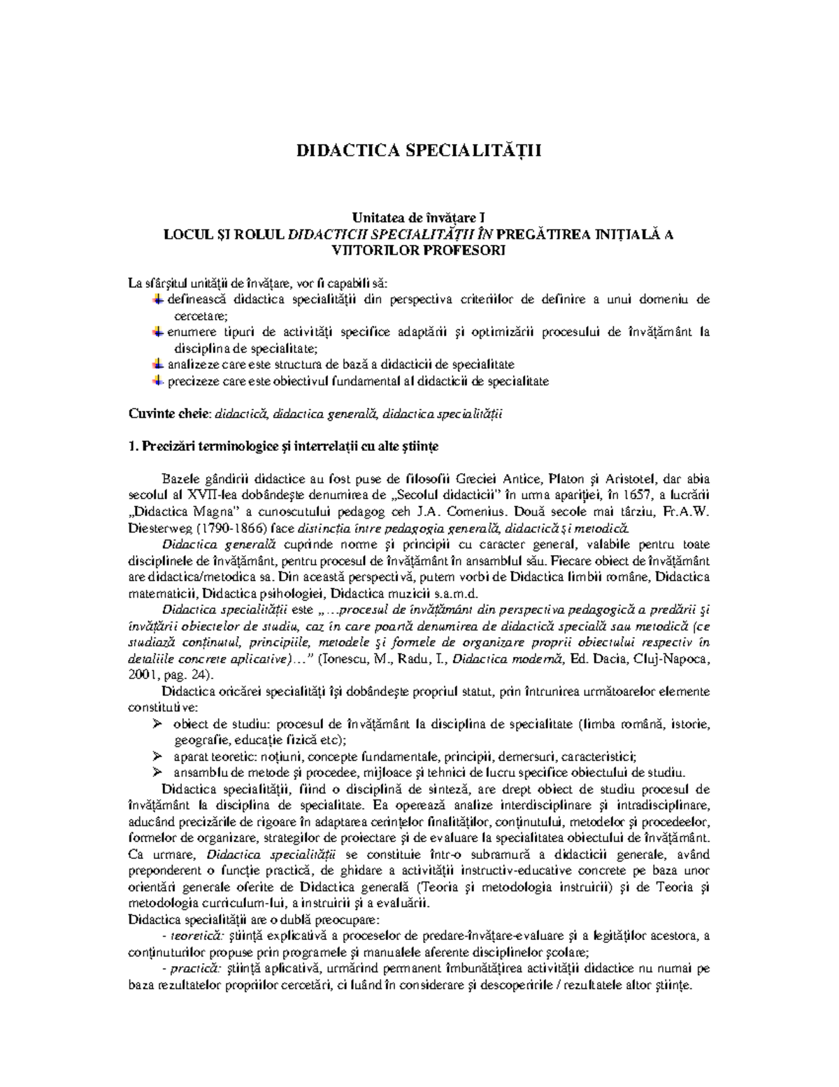 Notiuni introductive - Lecture notes 1,2,3 - DIDACTICA SPECIALITĂŢII ...