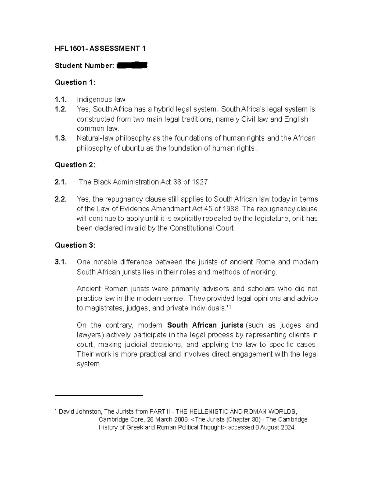HFL1501- Assessment 1 - Assignment 1 - HFL1501- ASSESSMENT 1 Student Number: 14958791 Question 1 ...