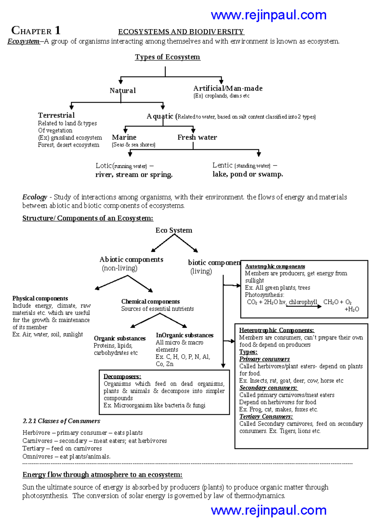Environmental Studies Notes - CHAPTER 1 ECOSYSTEMS AND BIODIVERSITY ...