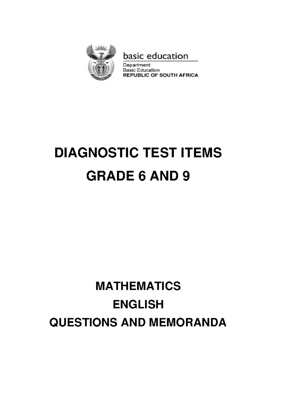 Grade 6 & 9 English Diagnostic Test Items - DIAGNOSTIC TEST ITEMS GRADE ...