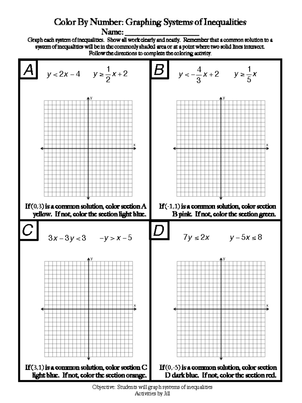 Coloring Systems of Inequalities - Color By Number: Graphing Systems of ...