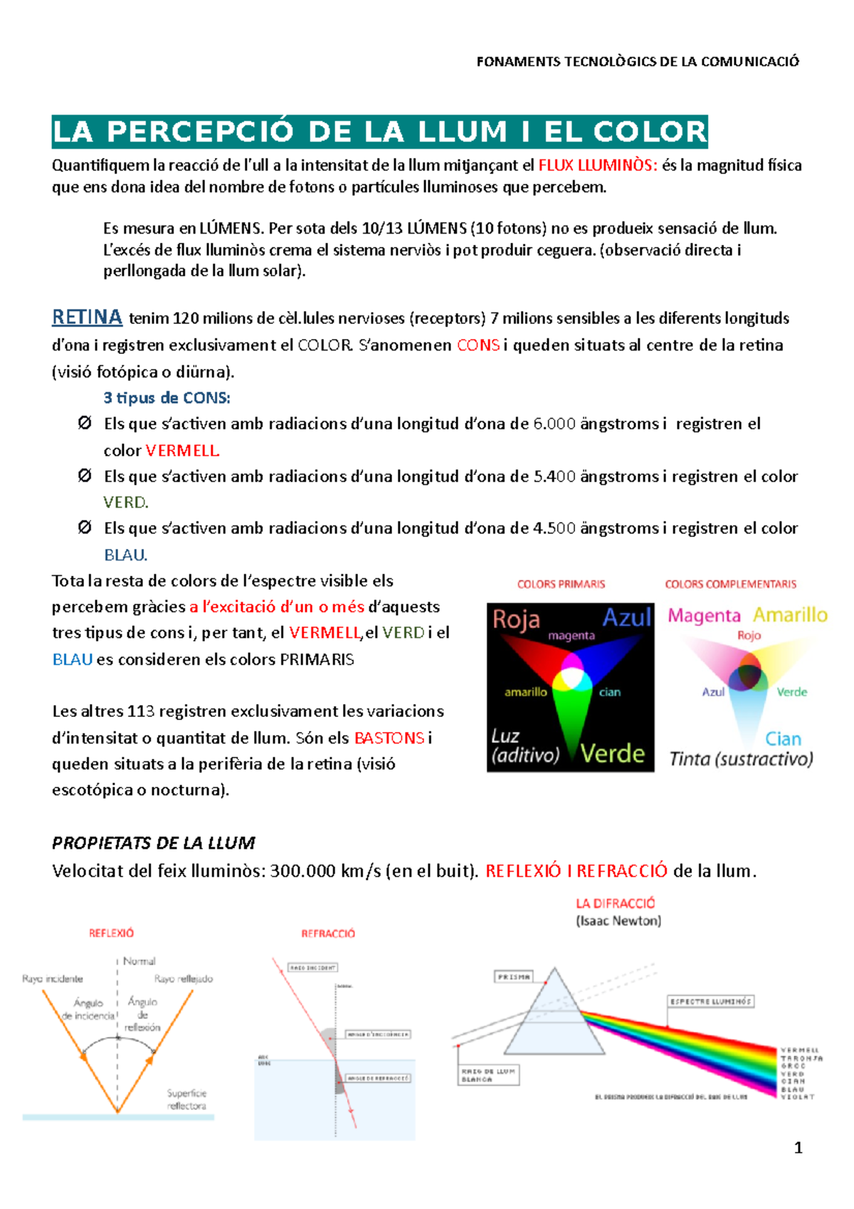 Tema 5, Percepción de la luz i el color - LA PERCEPCIÓ DE LA LLUM I EL ...