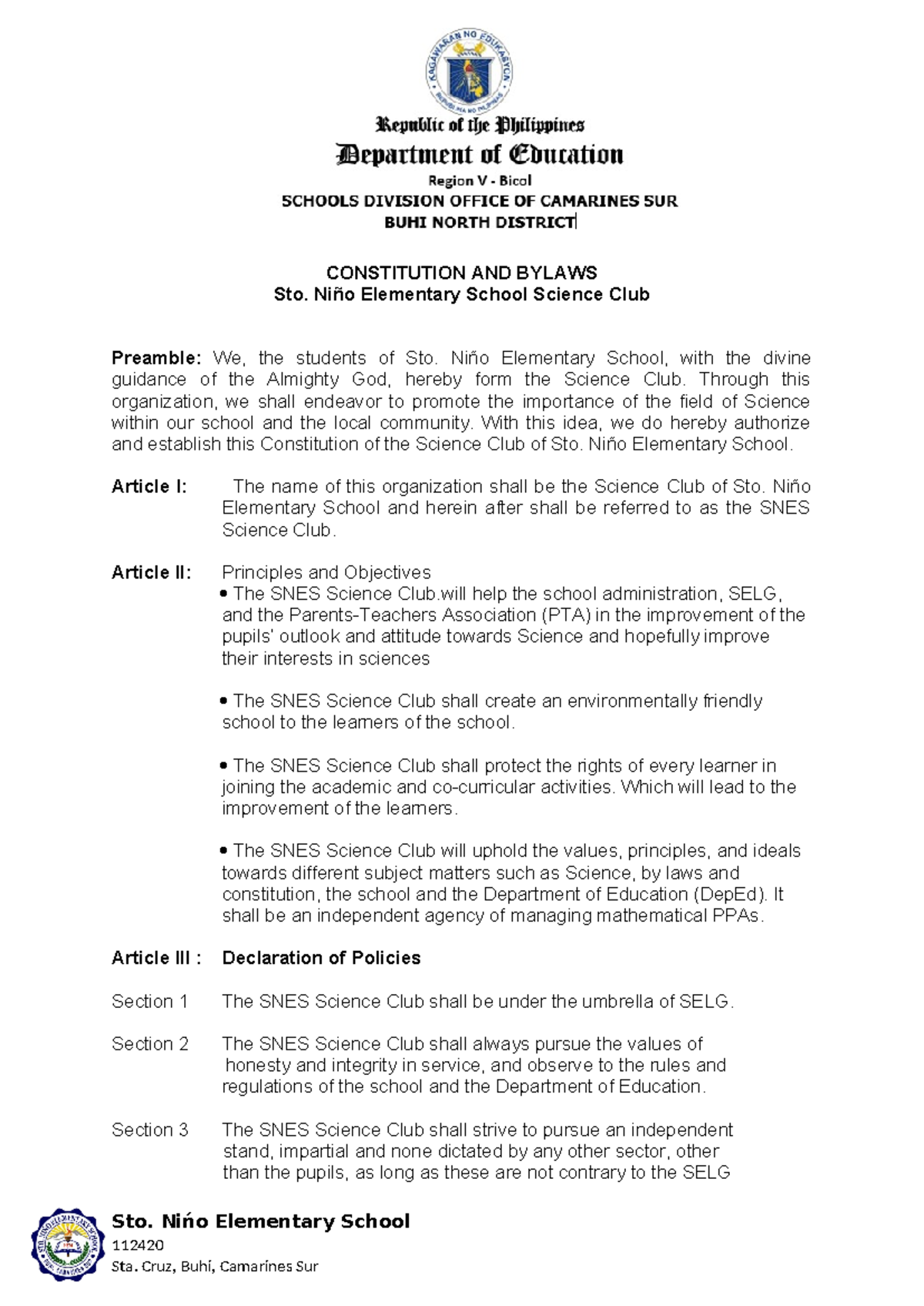 Science-CBL - constitution and by laws - CONSTITUTION AND BYLAWS Sto ...
