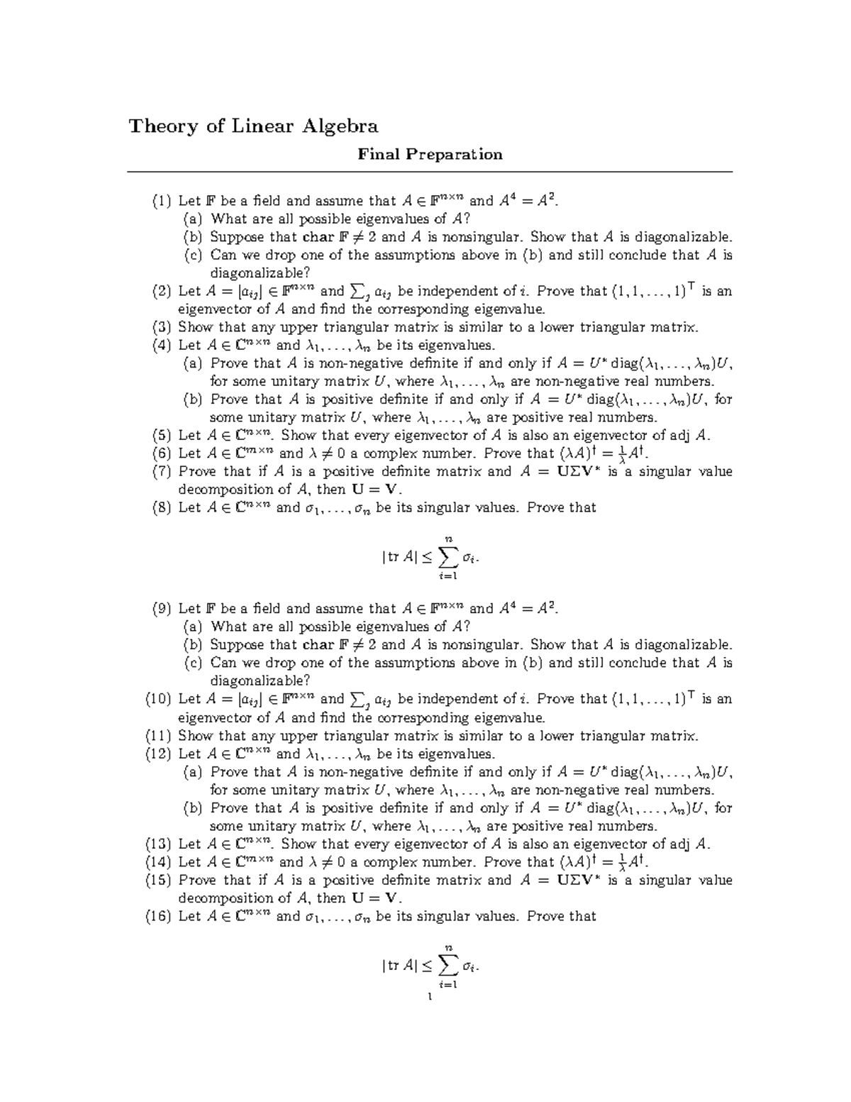 Finalprep Singular Values Of A Matrix Theory Of Linear Algebra