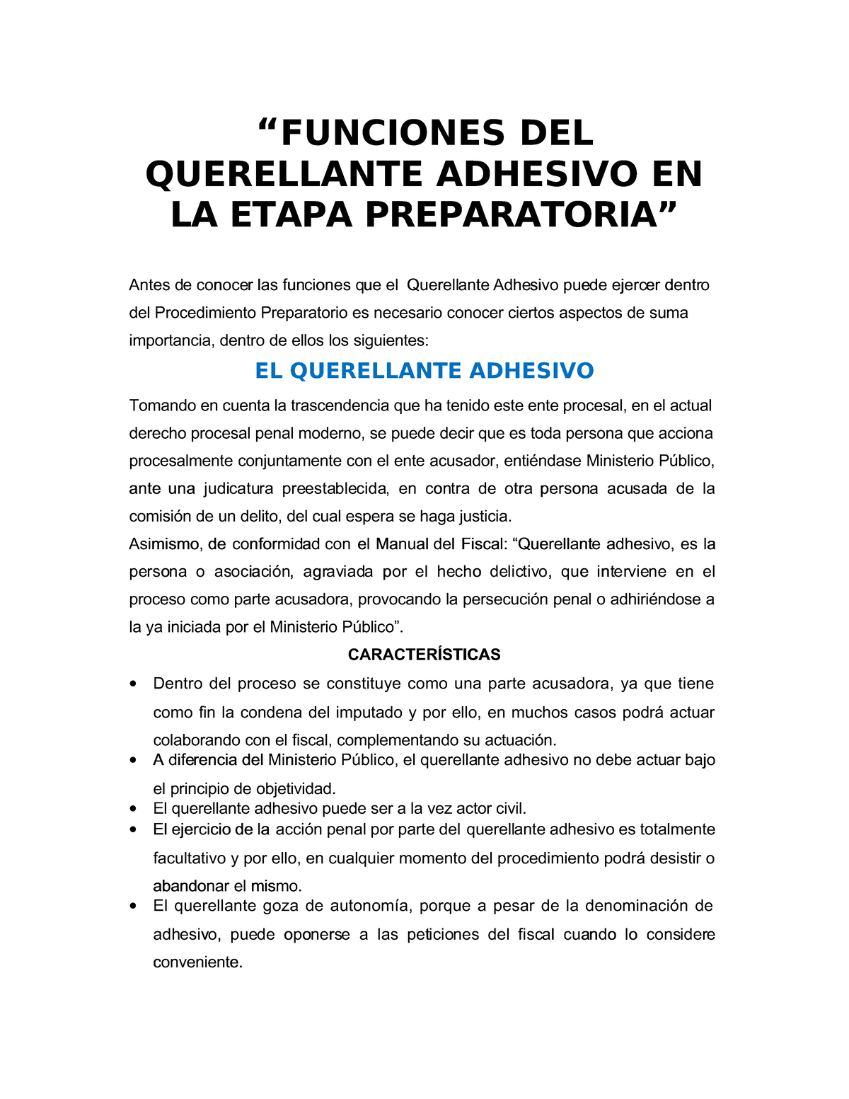 Querellante Adhesivo Revisar FUNCIONES DELFUNCIONES DEL QUERELLANTE