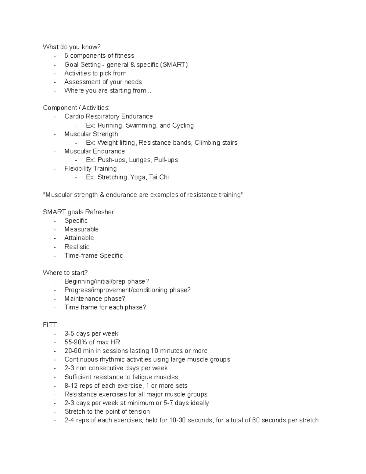 Programs Body Comp - Lecture Notes - What do you know? - 5 components ...