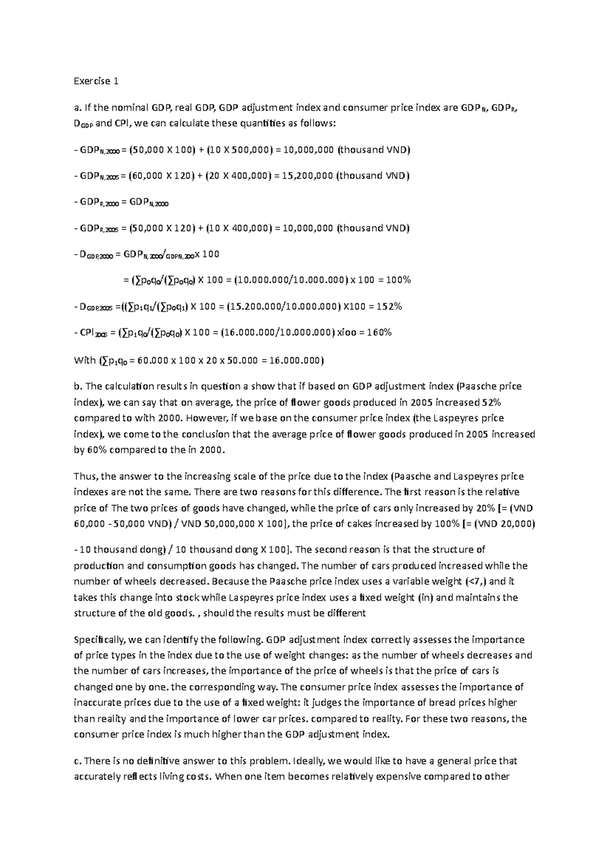 Exercise ECO121 - Lecture notes 1 - Exercise 1 a. If the nominal GDP ...