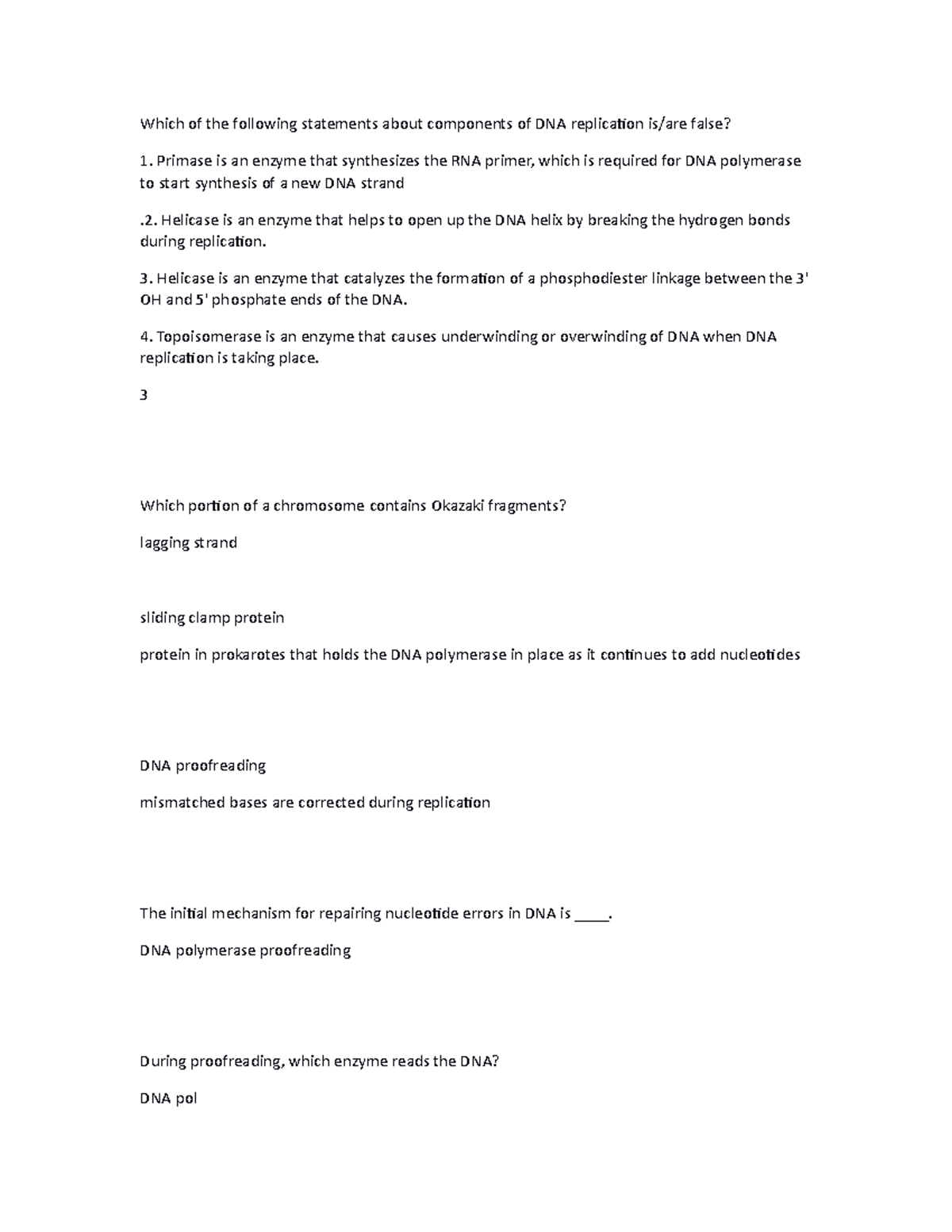 Bio ch14-3 - bio ch14-3 - Which of the following statements about components of DNA replication ...