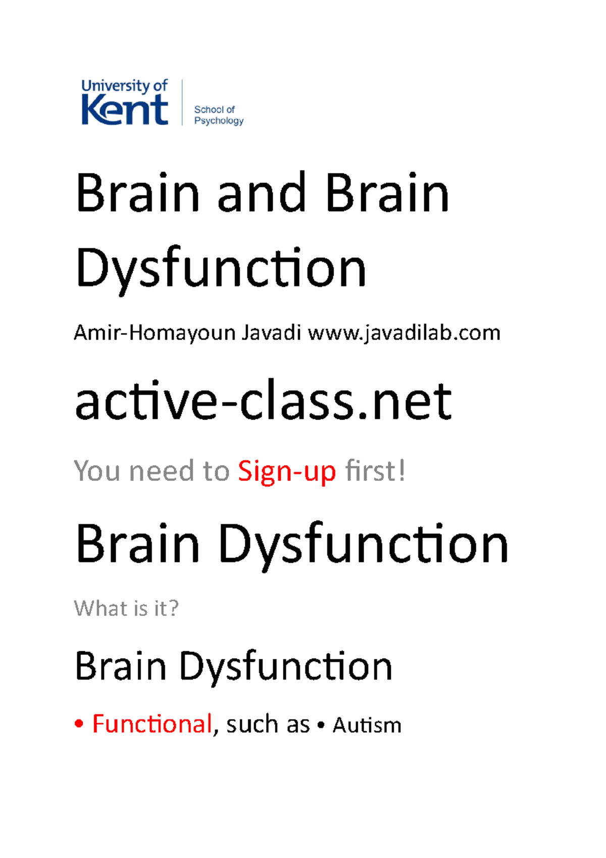 Brain and Brain Dysfunction - Brain and Brain Dysfunction Amir-Homayoun ...