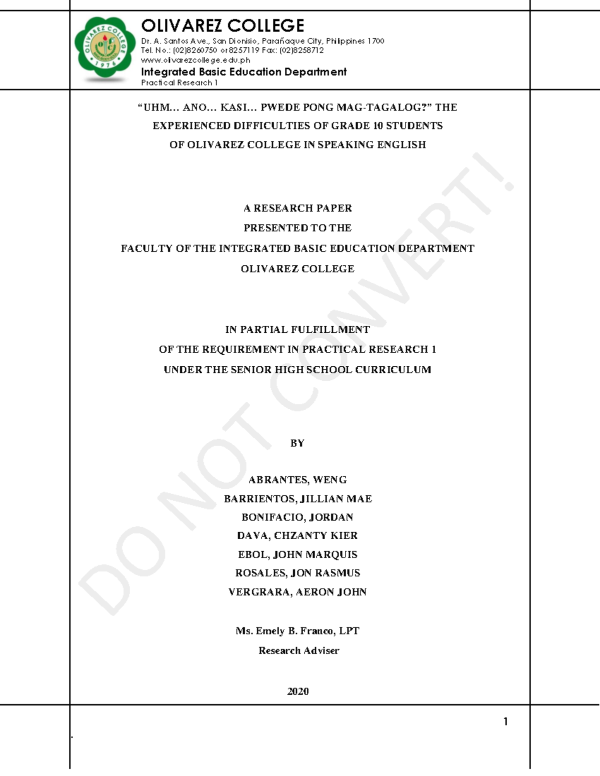 Guide for Results and Discussions Chapter 3 and 4 - DO NOT CONVERT! Dr ...