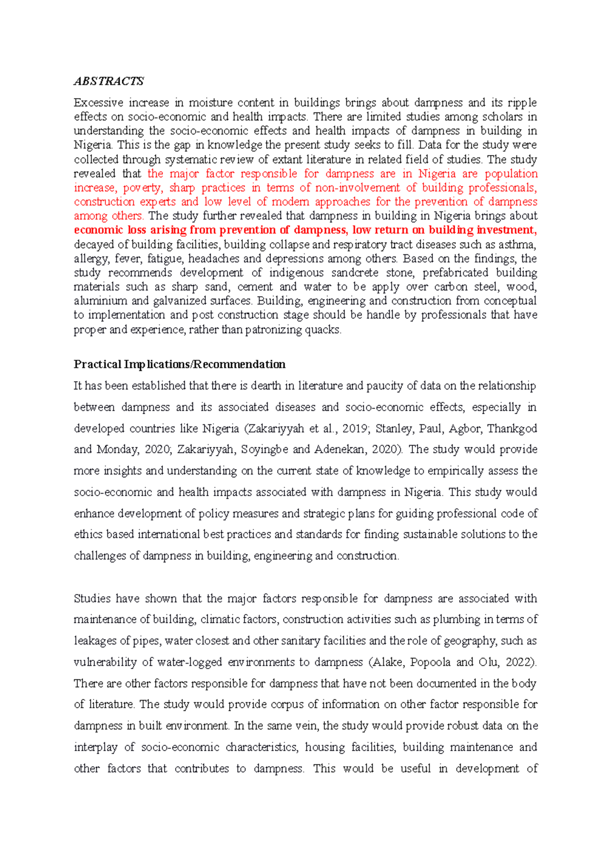 Effects on Dampness on Building Infrastructure - ABSTRACTS Excessive ...