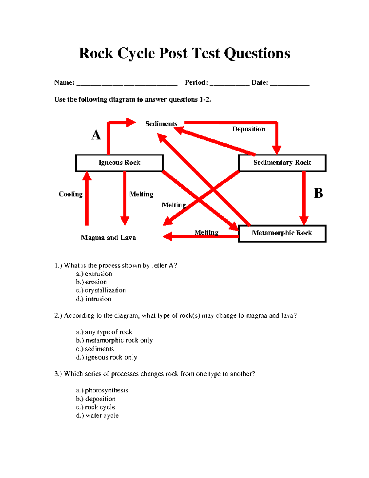 Rock-Cycle-MCQ - quiz about rock cycle - Rock Cycle Post Test Questions ...