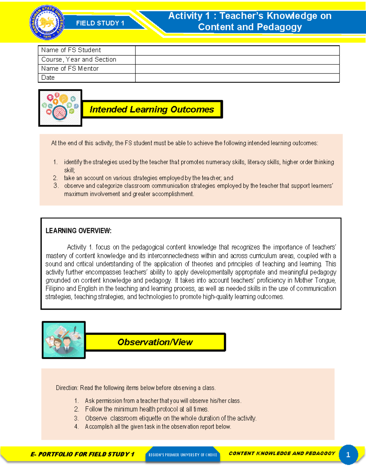 FS1-Activity-1 - Activity 1 for FS1 - FIELD STUDY 1 Content and ...