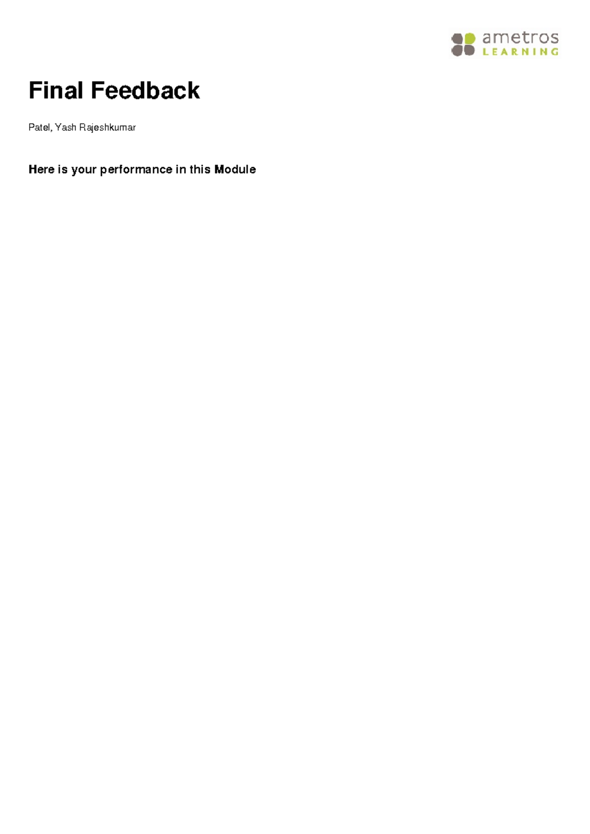 Ametros-report - Final Feedback Patel, Yash Rajeshkumar Here is your ...
