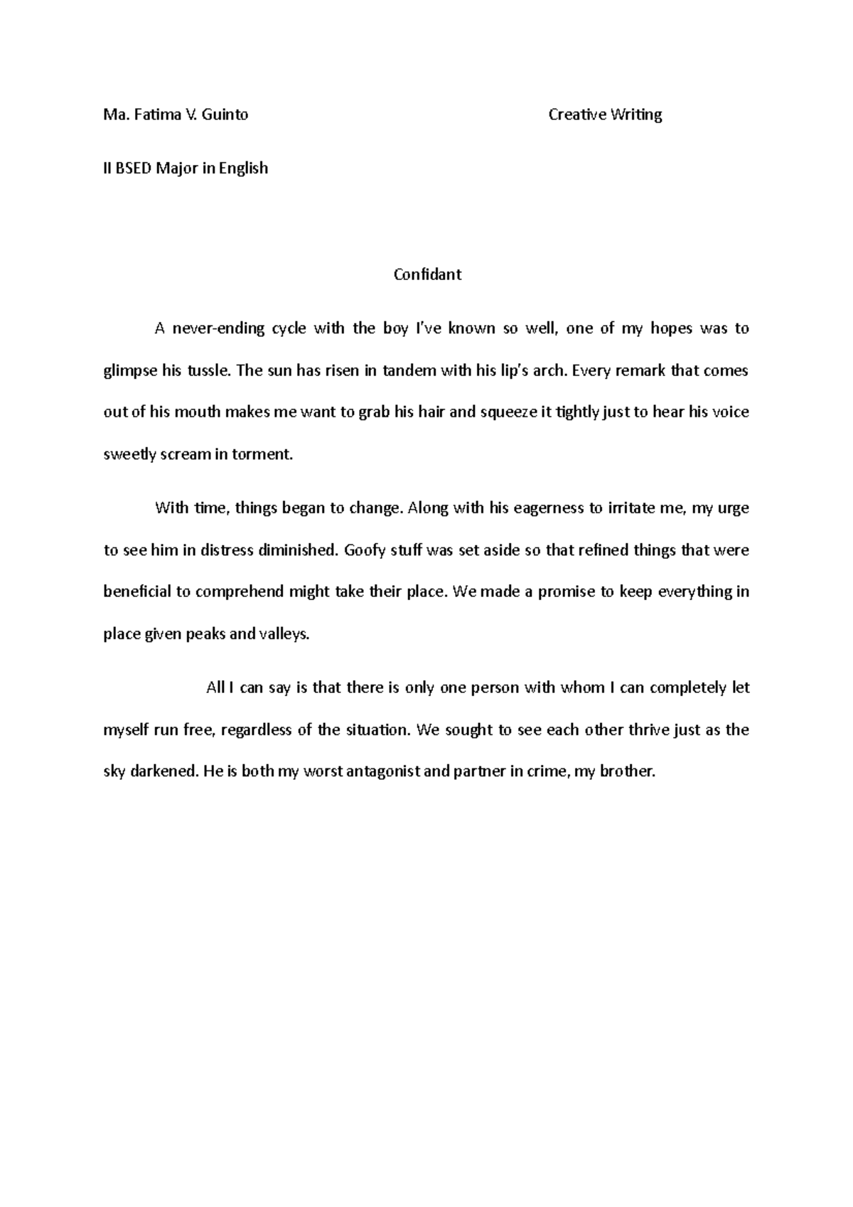 Creative Writing - Ma. Fatima V. Guinto Creative Writing II BSED Major ...
