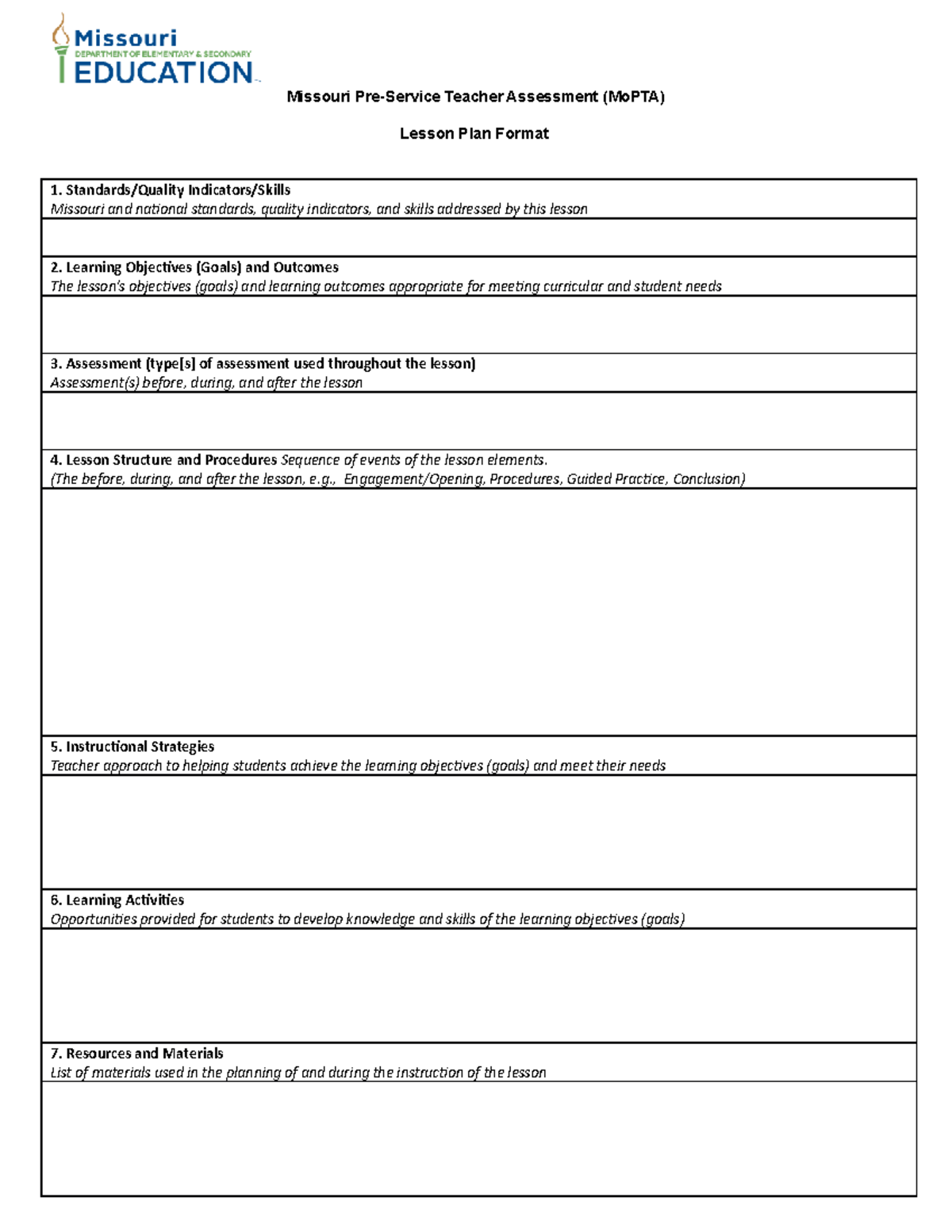 Unit 5 Assignment 1 One Day Lesson Plan - Missouri Pre-Service Teacher ...