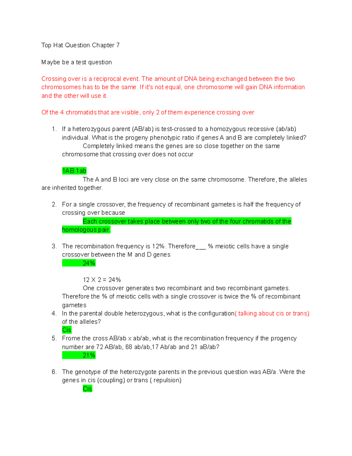 Top Hat Question Chapter 7 - The amount of DNA being exchanged between ...