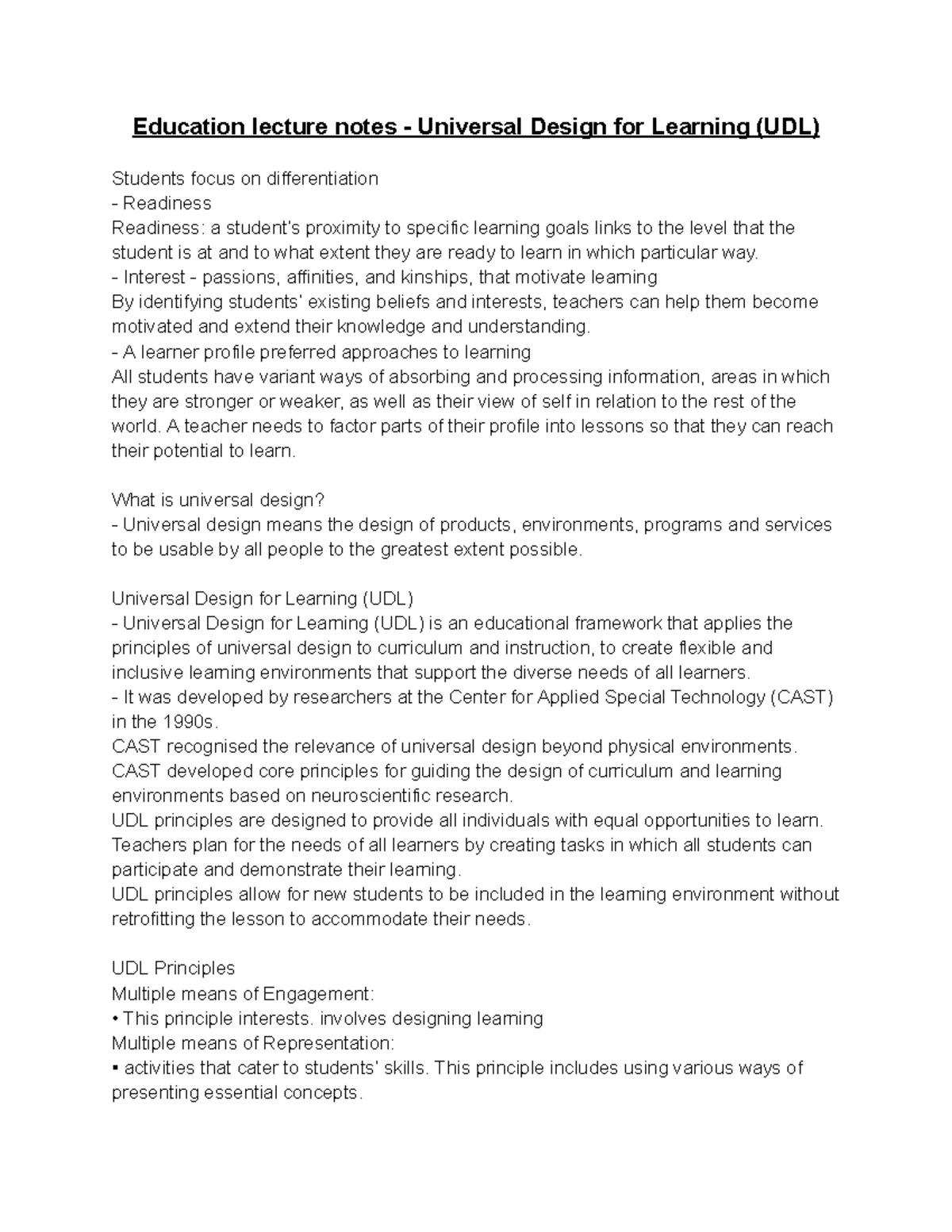 Education lecture notes - Universal Design for Learning (UDL ...