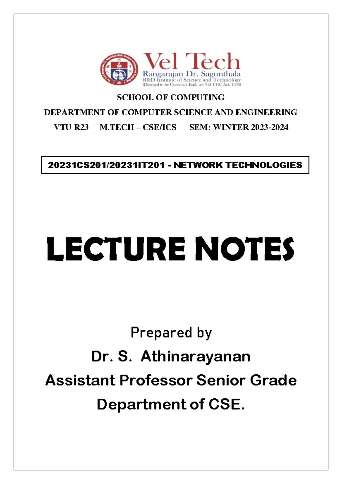 Network Technolgies Notes - SCHOOL OF COMPUTING DEPARTMENT OF COMPUTER ...