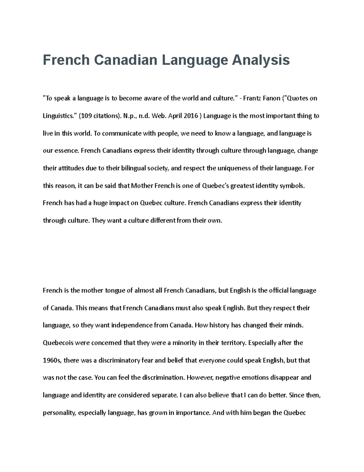 French Canadian Language Analysis - French Canadian Language Analysis ...