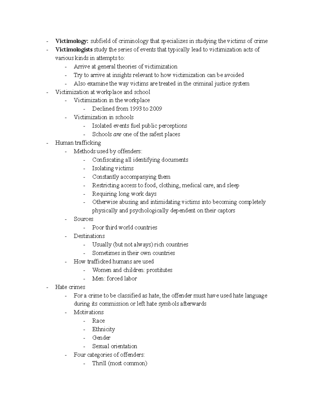 Soc 275 victimology - Live lecture notes - Victimology: subfield of ...