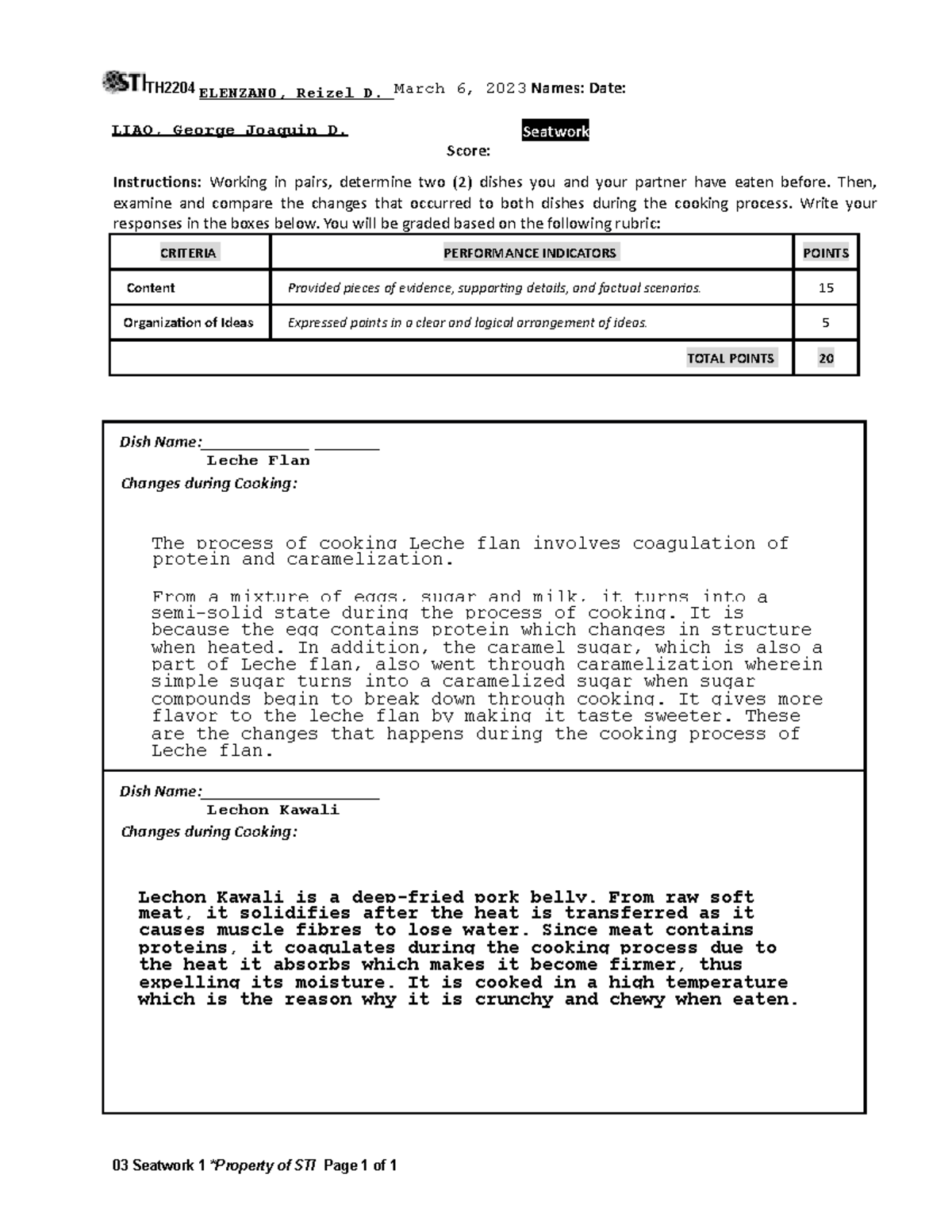 LIAO 03 Seatwork 1 - dwadoawd awodkwaod kawo dokaw - TH2204 ELENZANO, Reizel D. March 6, 2023 ...