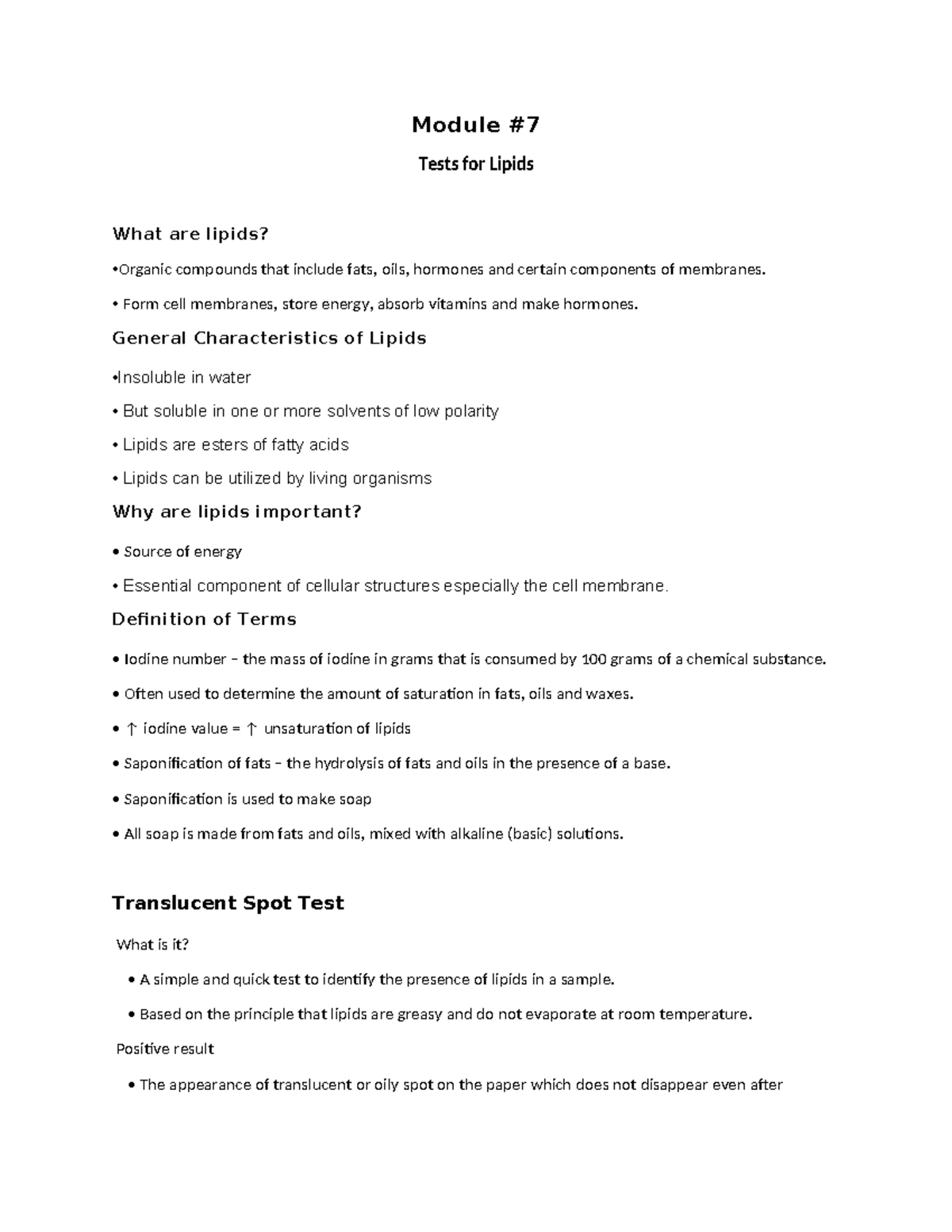 Module-7-Lipids - BIOCHEMISTRY - Module Tests for Lipids What are ...