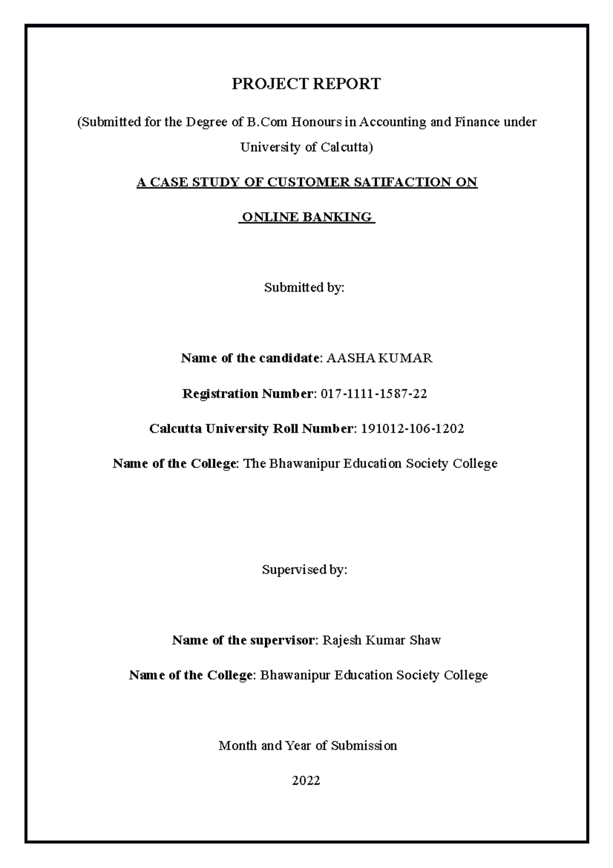 Financial Project - PROJECT REPORT (Submitted for the Degree of B ...