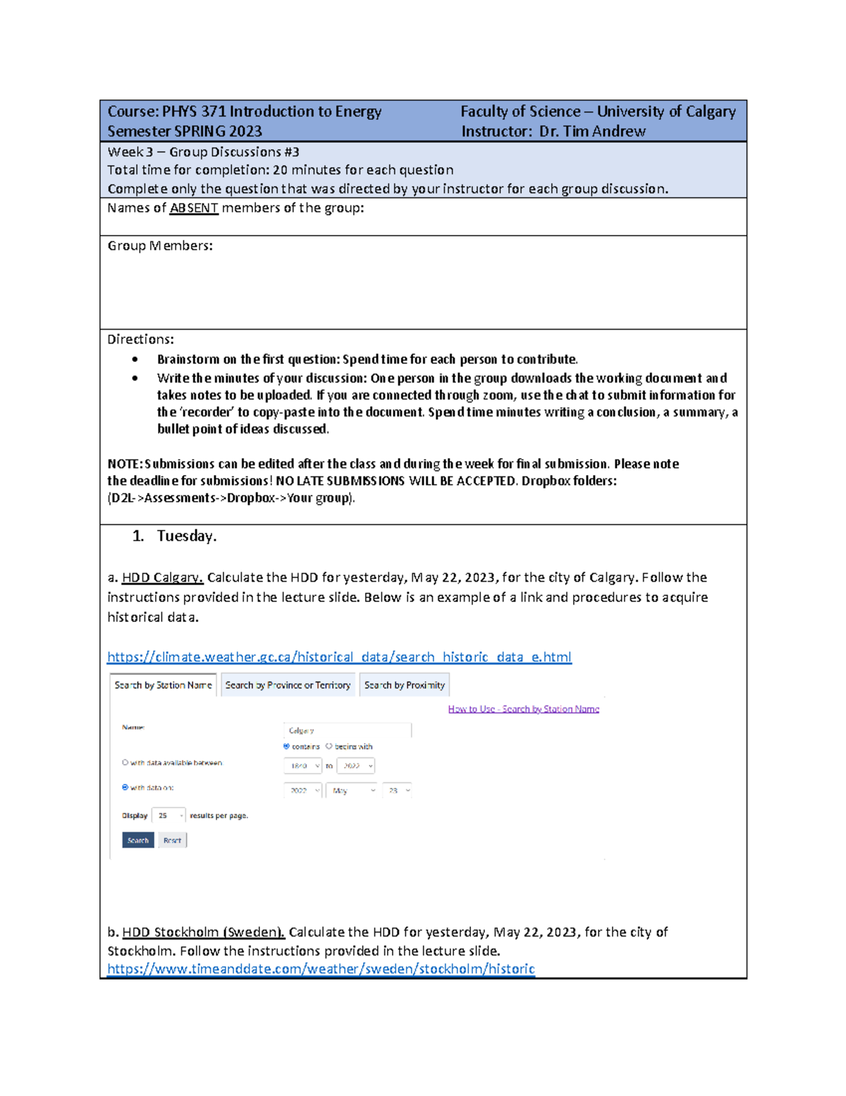 PHYS 371-Group Discussion #4 - Course: PHYS 371 Introduction to Energy Faculty of Science ...