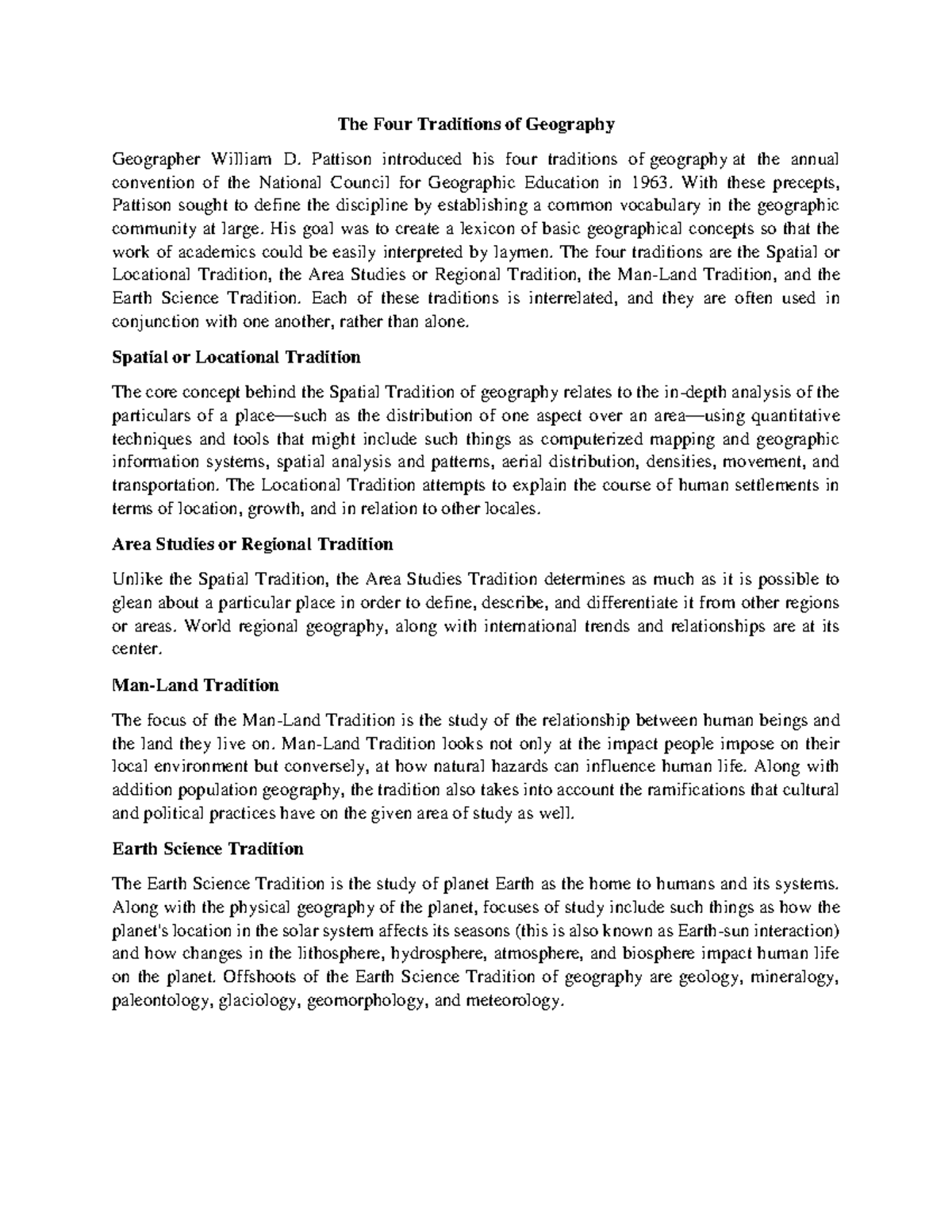 The Four Traditions of Geography - The Four Traditions of Geography ...