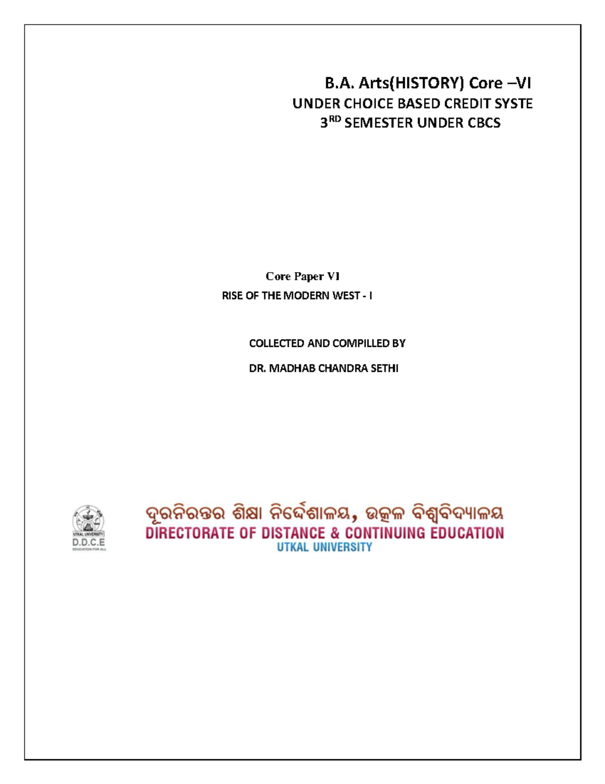 CORE 6 - B. Arts(HISTORY) Core – VI UNDER CHOICE BASED CREDIT SYSTE 3 ...