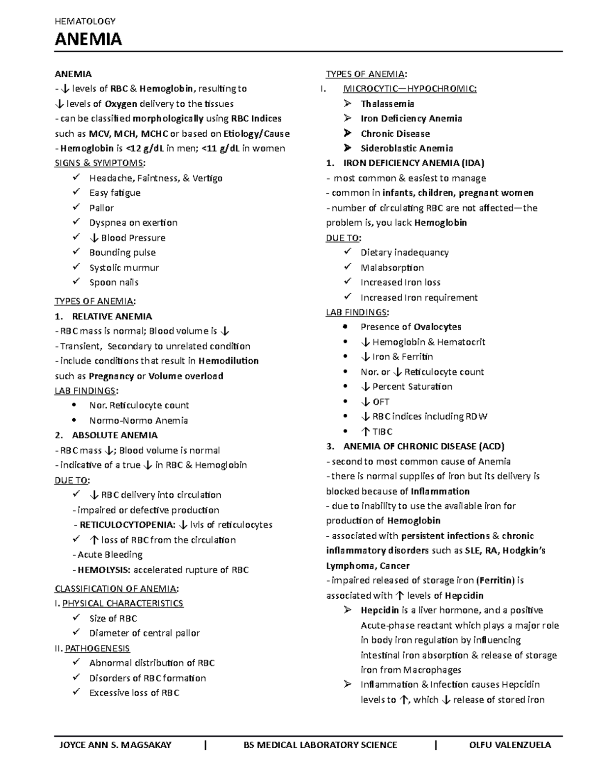 6.3. Anemia - Notes taken from the lecture of Sir Antonio Pascua, Jr ...