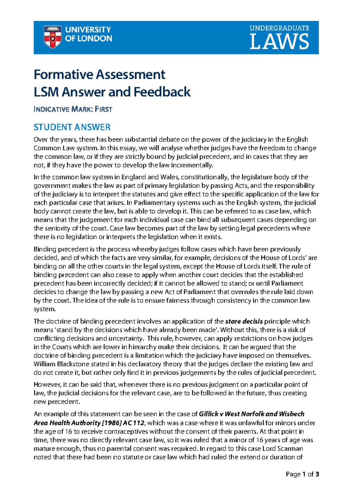 Example of juge making law essay - Page 1 of 3 Formative Assessment LSM ...