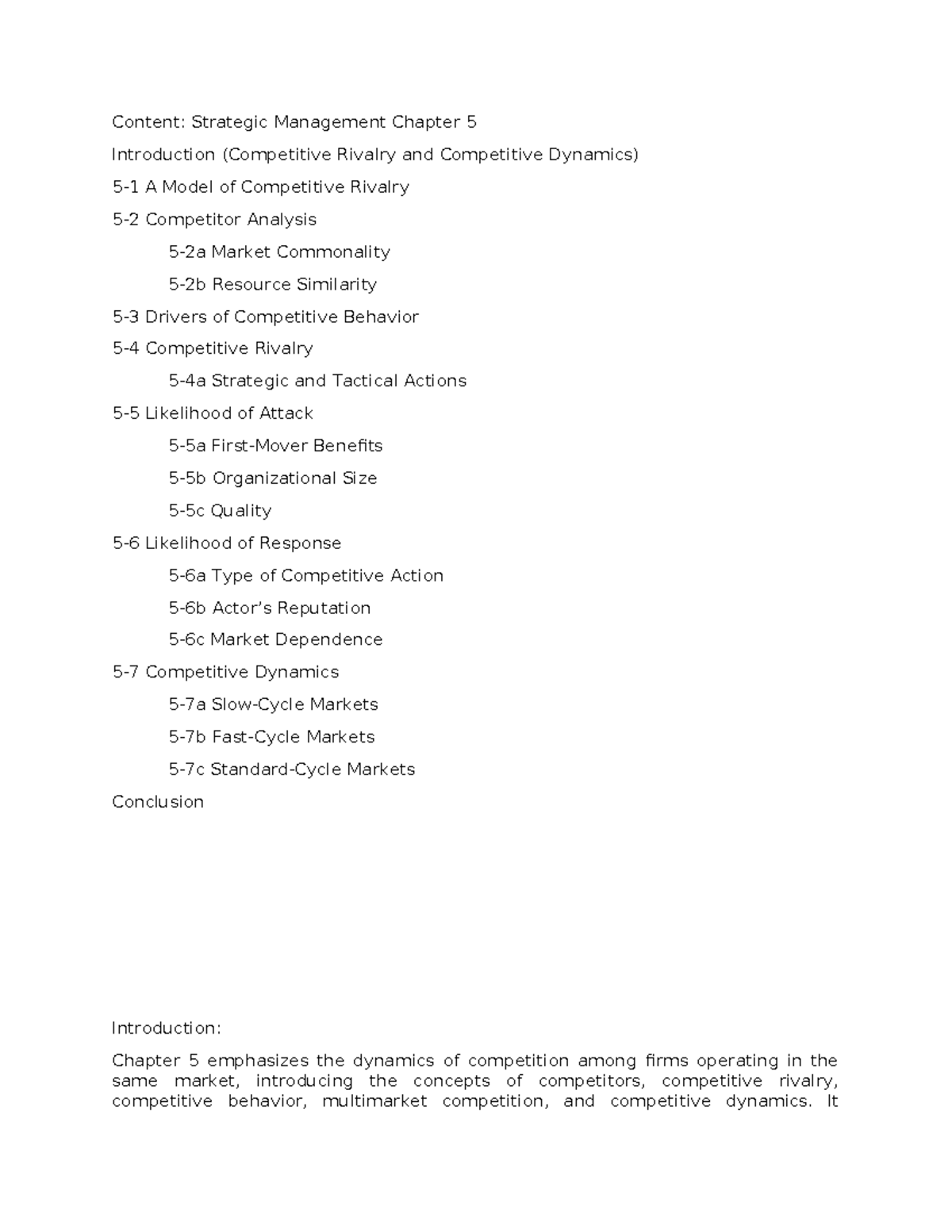 Chapter 5 Summary - Strategic Management - Content: Strategic ...