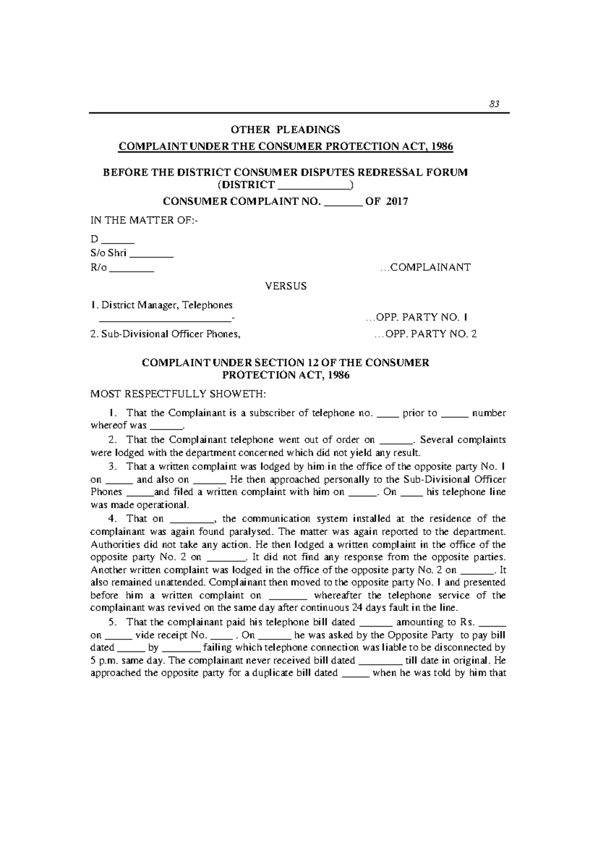 Format Consumer Complaint & Divorce - OTHER PLEADINGS COMPLAINT UNDER ...