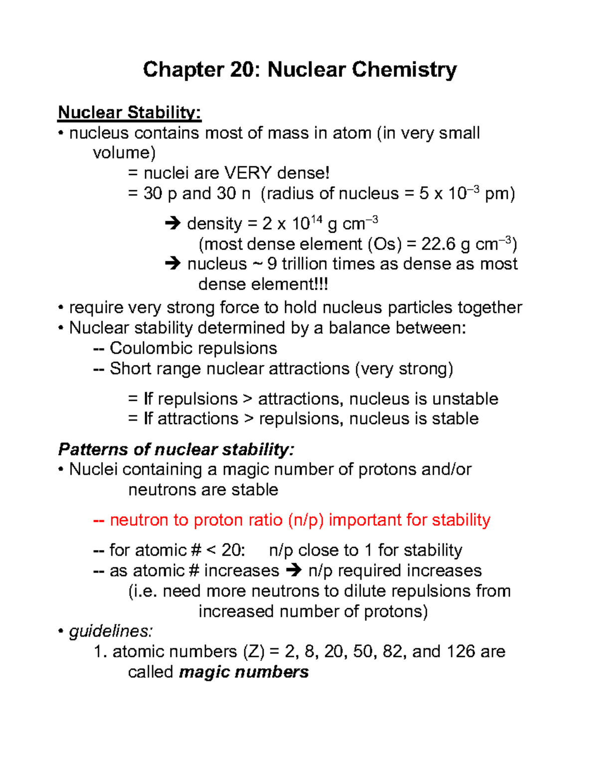 Chap 20 pt3 Nuclear Stability - Chapter 20: Nuclear Chemistry Nuclear Stability: nucleus ...