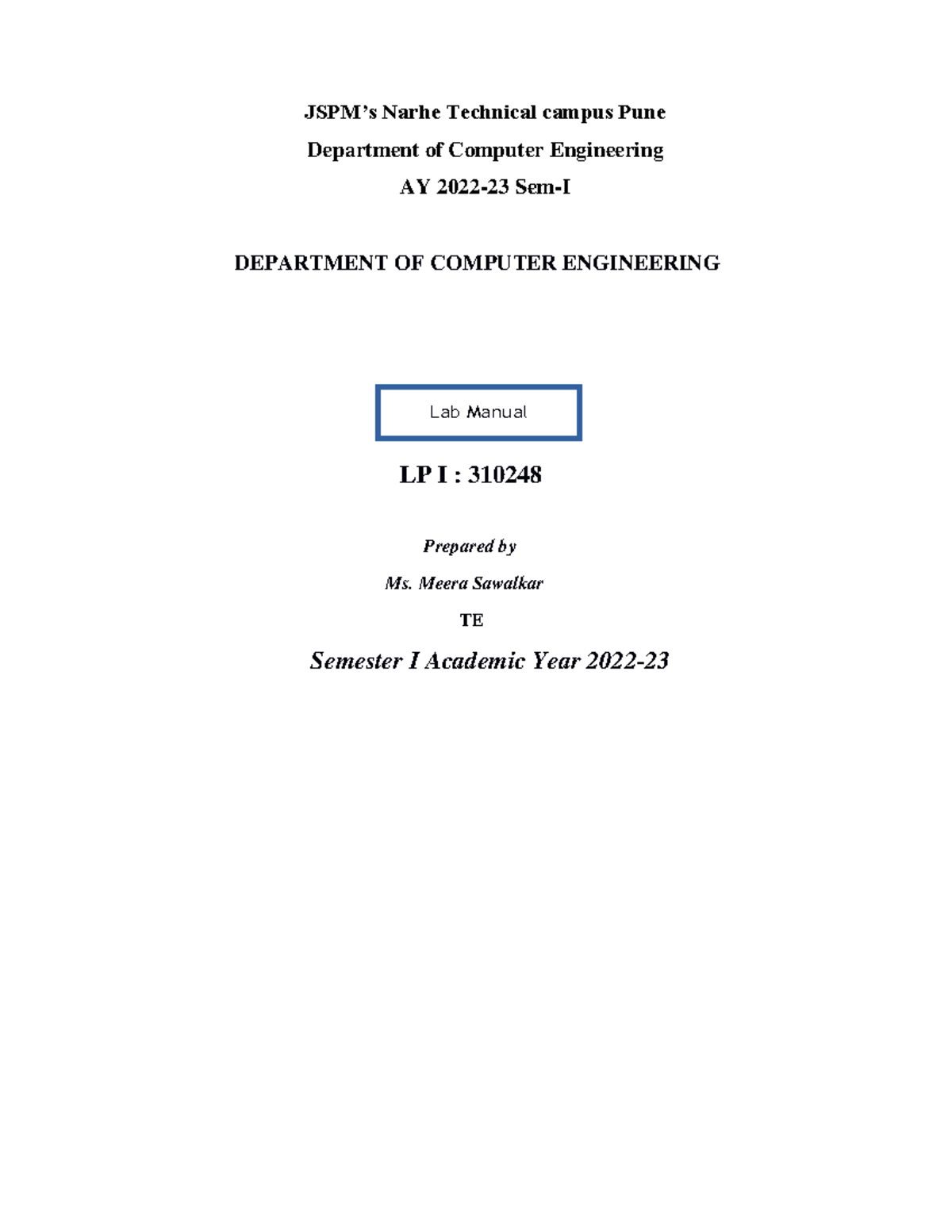 Labmanual SPOS - Lab Manual JSPM’s Narhe Technical campus Pune Department of Computer ...